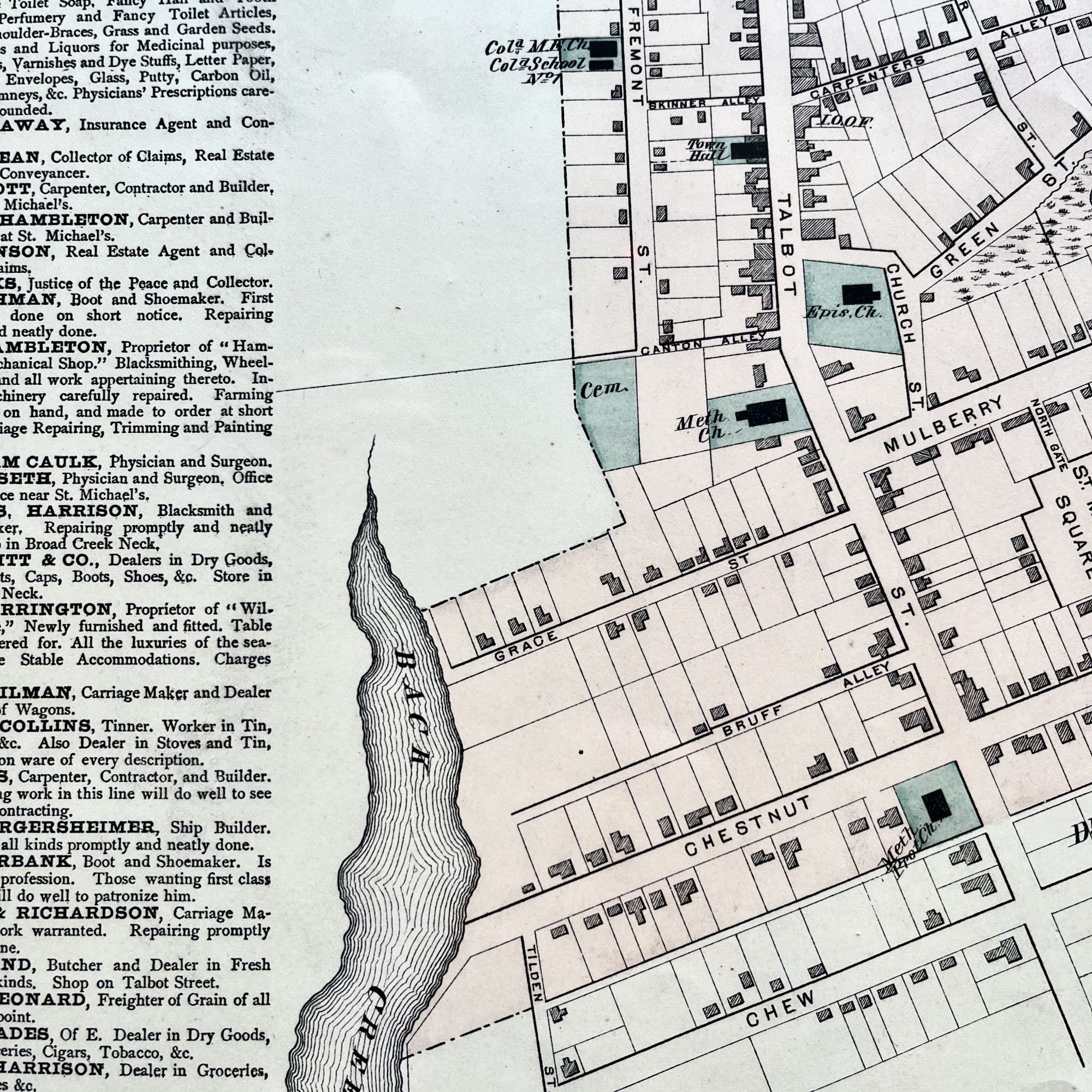 Rare 1877 Hand-Colored Street Map of St. Michaels, Talbot County ...
