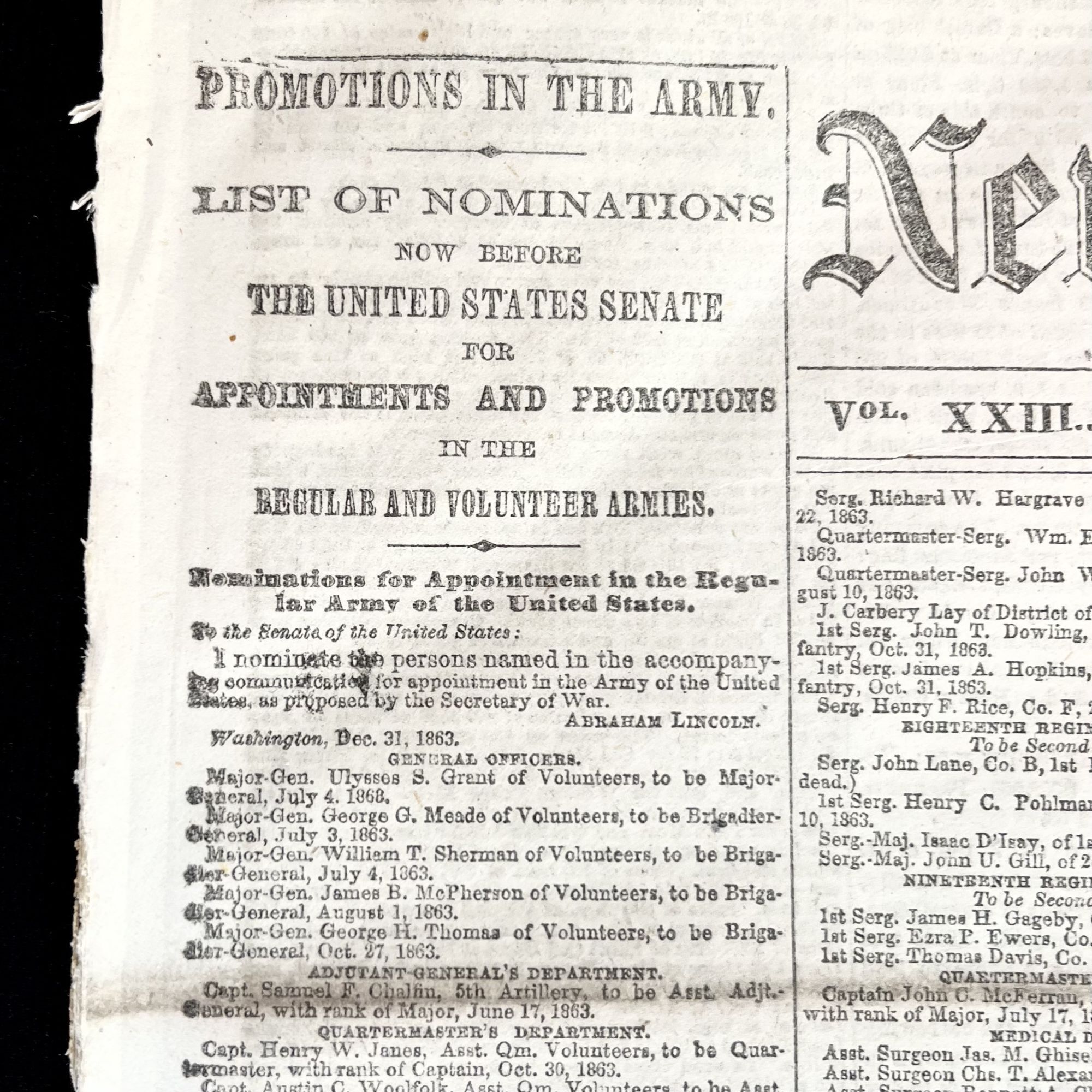 1864 CIVIL WAR newspaper with Front-Page Devoted to Abraham Lincoln ...
