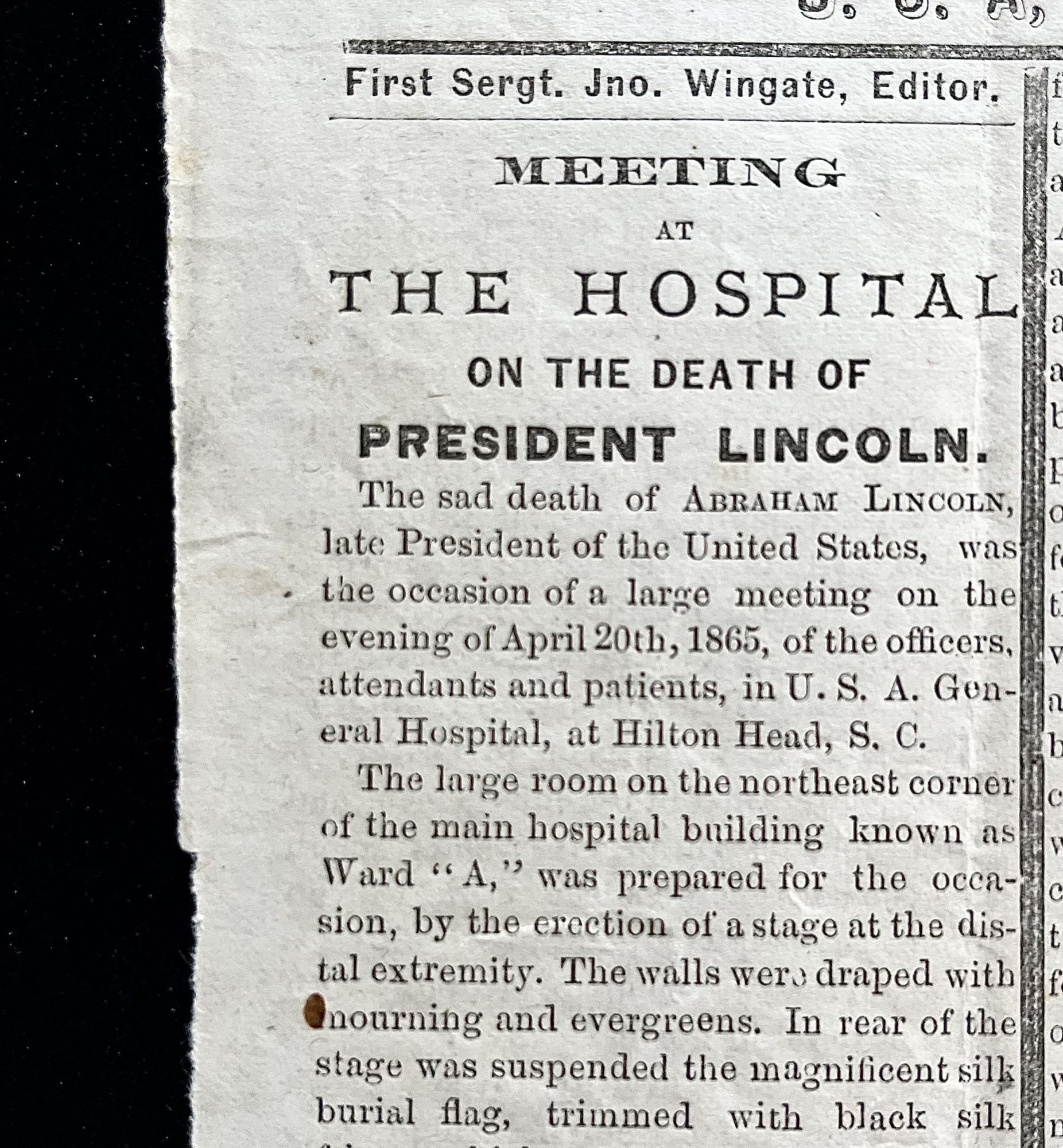 Spectacular 1865 Civil War Hospital Newspaper EXTRA - Assassination of ...