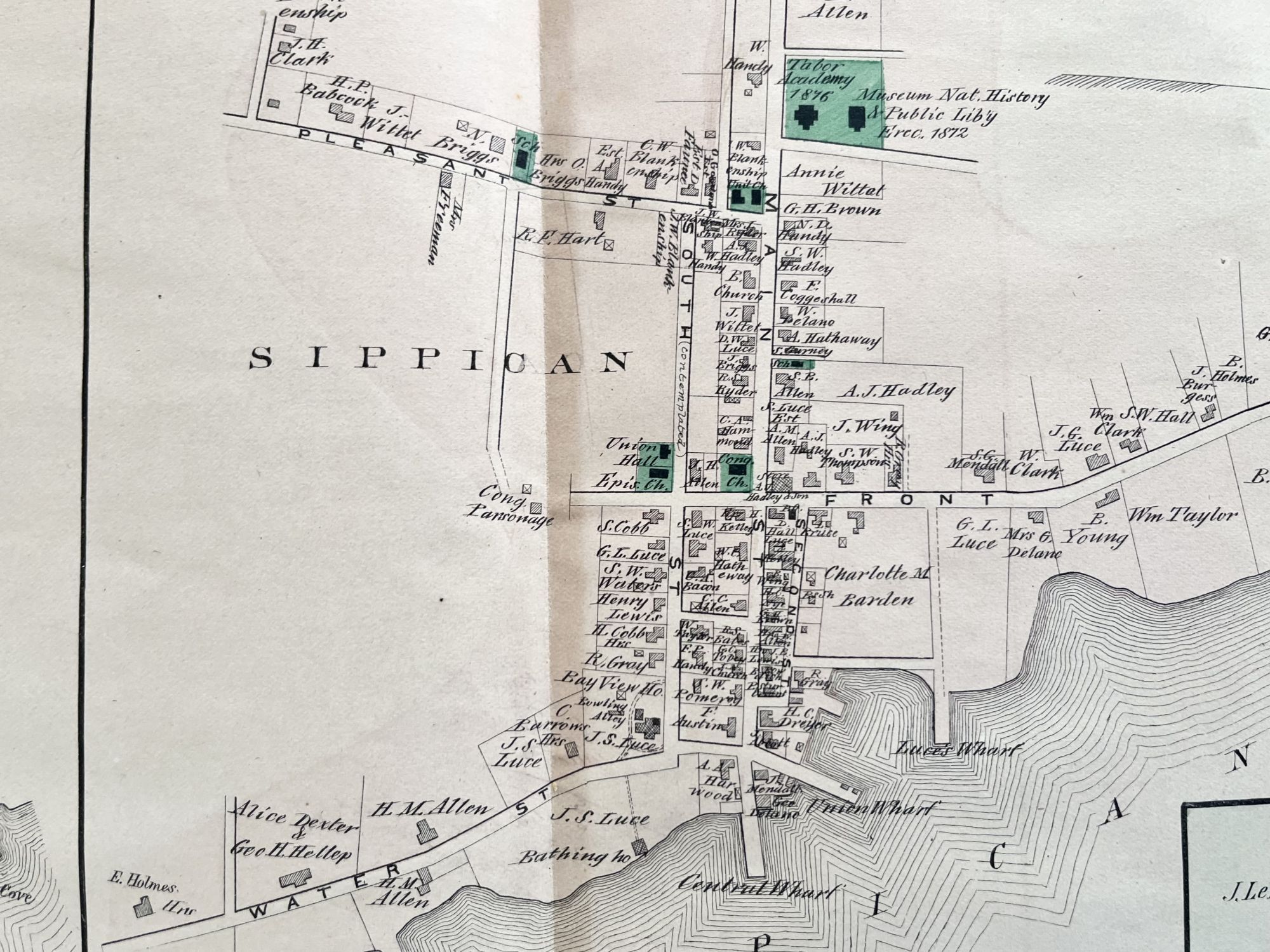 1879 Hand-Colored Street Map of MATTAPOISETT, Sippican & Old Landing in ...